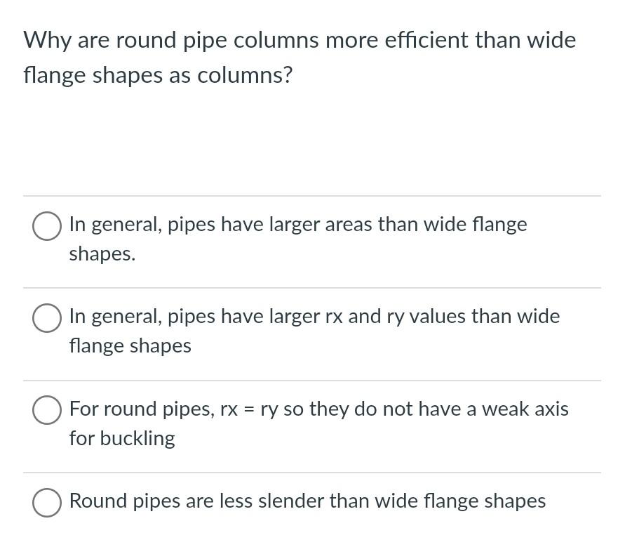 Solved Why are round pipe columns more efficient than wide | Chegg.com