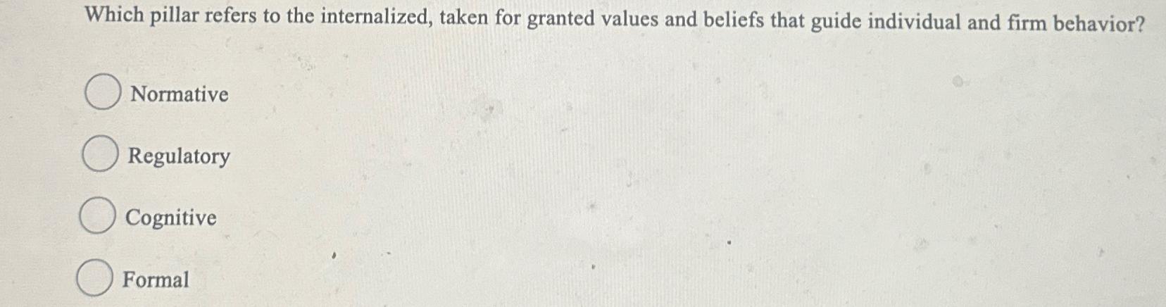 Solved Which pillar refers to the internalized, taken for | Chegg.com