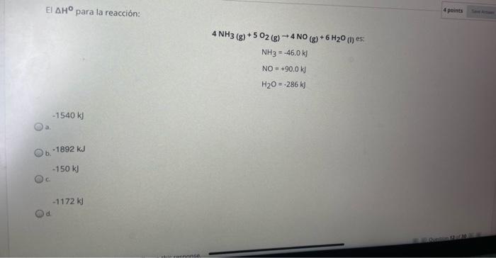 Solved 12) The AH ° for the reaction: 4 NH3 (g) + 5 02 (g)> | Chegg.com