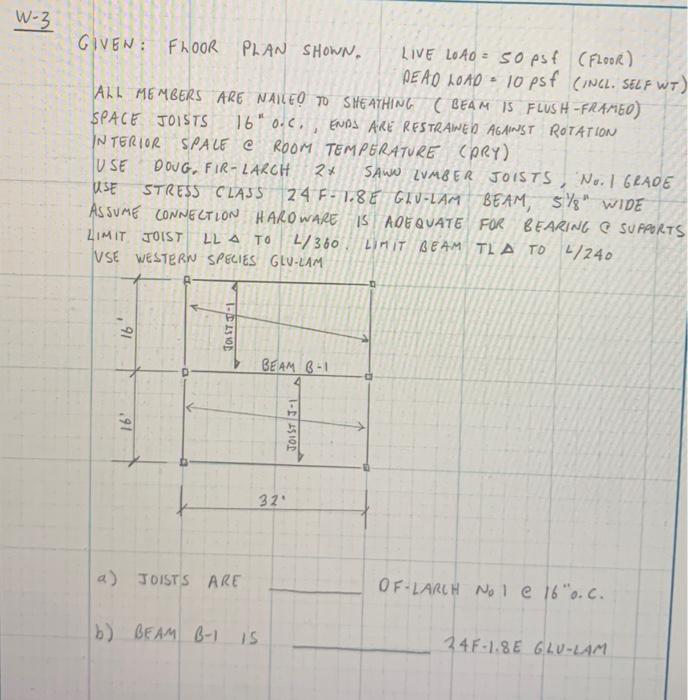 Solved GIVEN: FLOOR PLAN SHOWN. LIVE LOAO =50 pSf (FLOOR) | Chegg.com