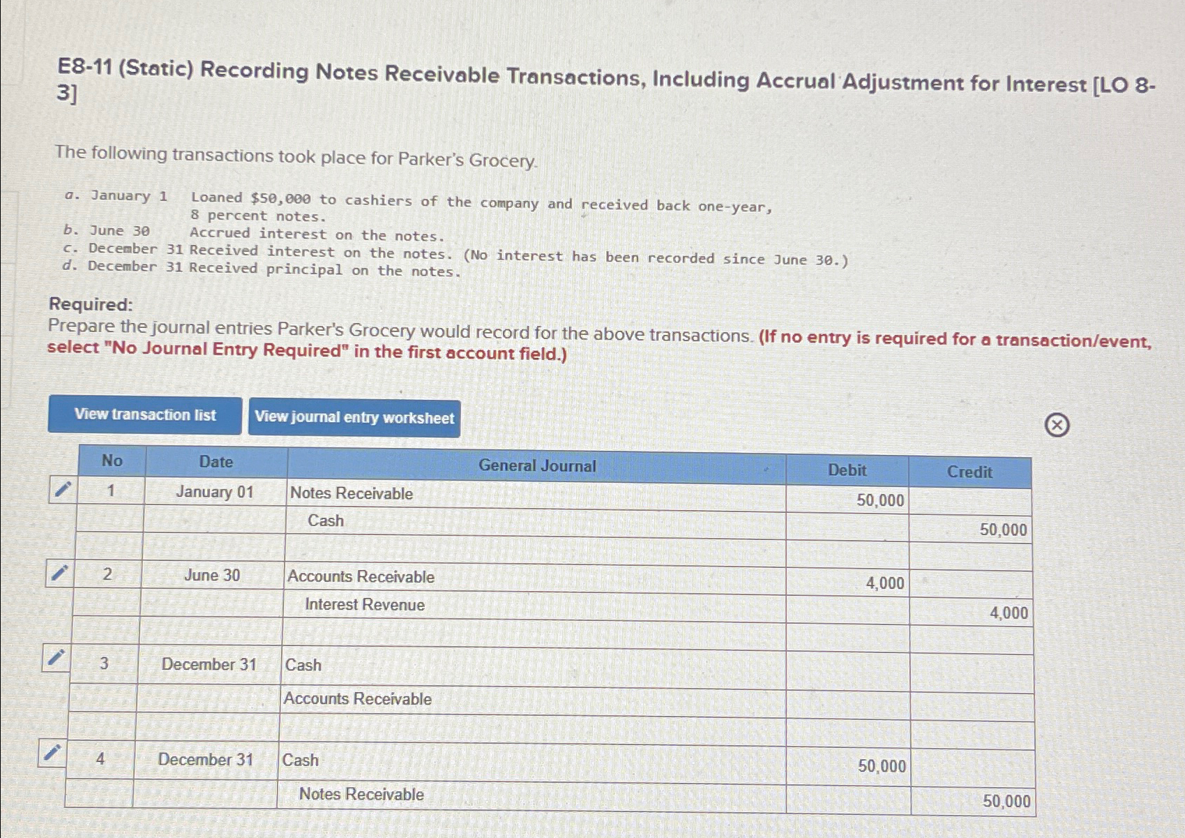 Solved E8-11 (Static) ﻿Recording Notes Receivable | Chegg.com