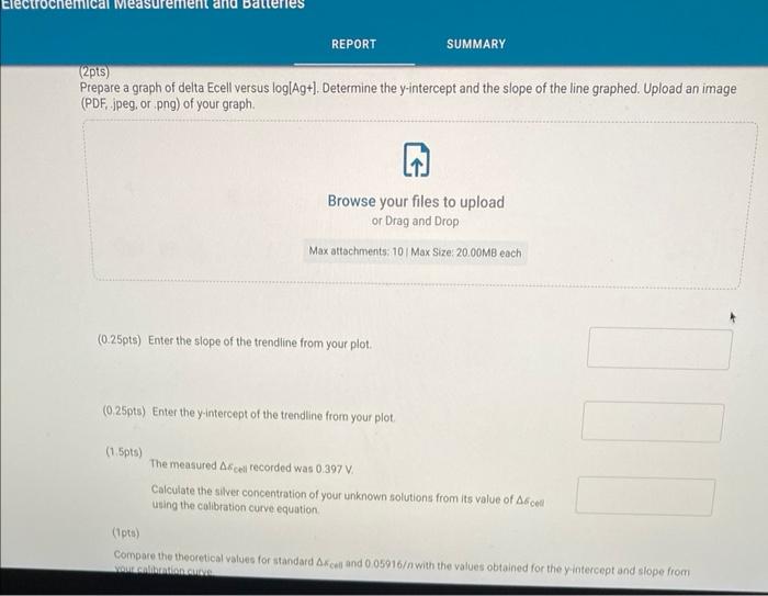 Solved REPORT SUMMARY (2pts) Prepare a graph of delta Ecell | Chegg.com
