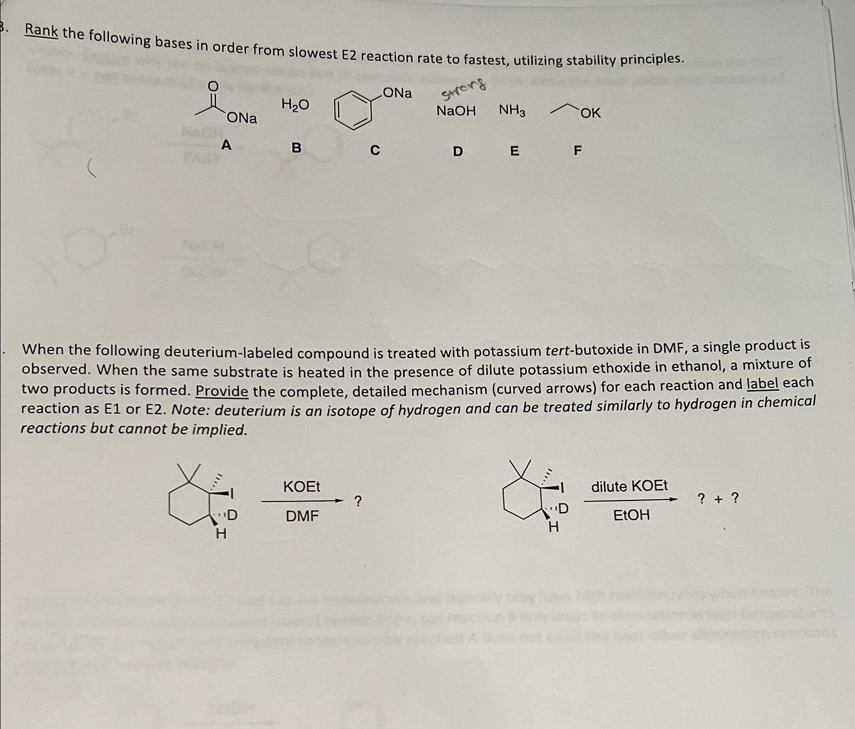 Rank the following bases in order from slowest E2 | Chegg.com