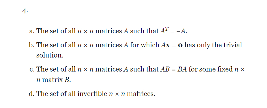 Solved In Exercises 3-4, ﻿use the Subspace Test to determine | Chegg.com