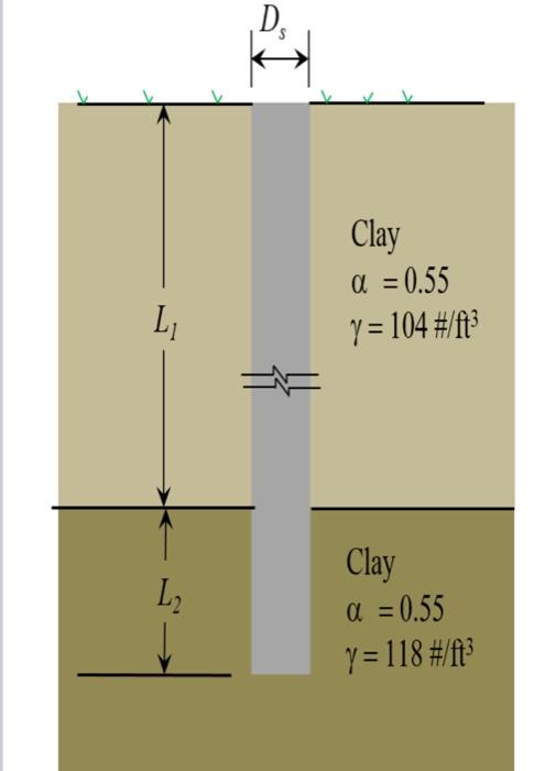 Solved The figure below shows a drilled shaft in clay - use | Chegg.com