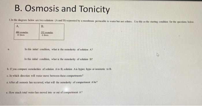 Solved B. Osmosis and Tonicity L.In the diagram below are | Chegg.com
