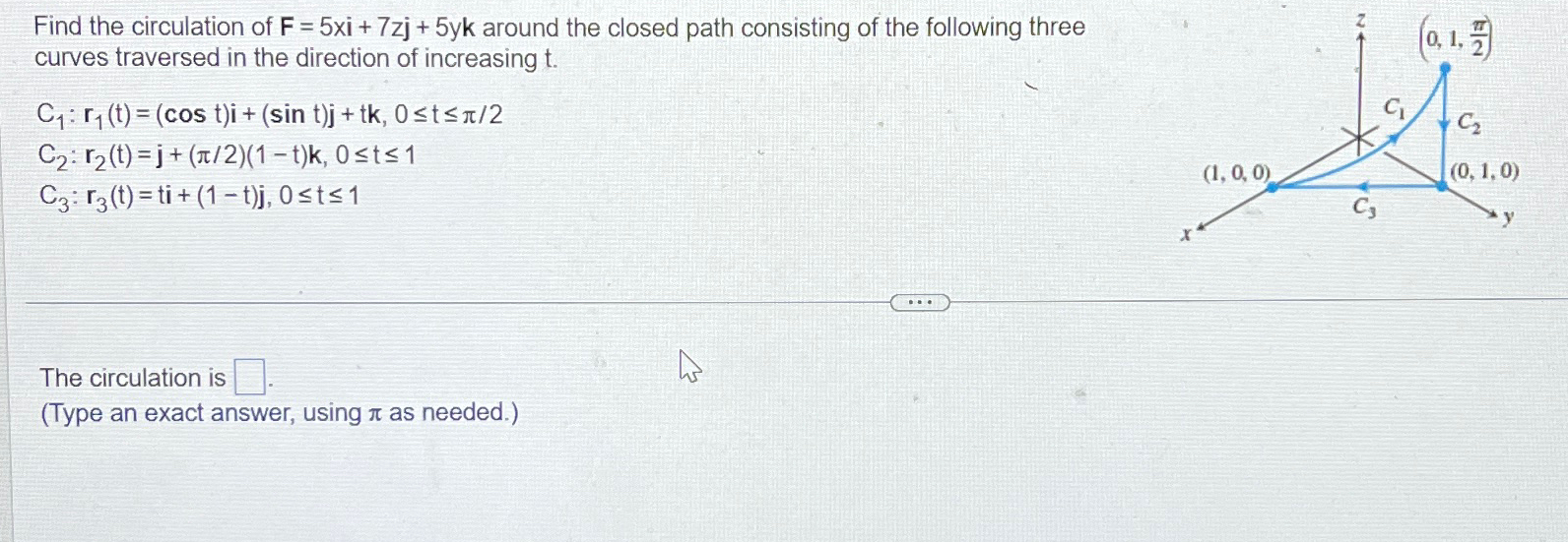Solved Find the circulation of F=5ξ+7zj+5yk ﻿around the | Chegg.com