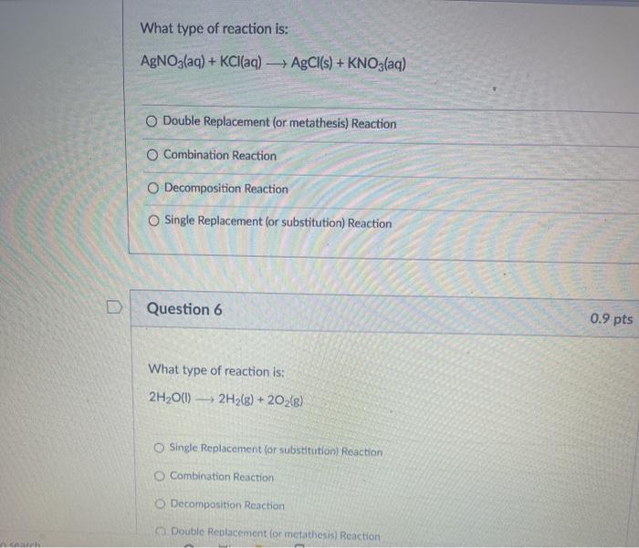 Solved What type of reaction is: AgNO3(aq) + KCl(aq) - | Chegg.com