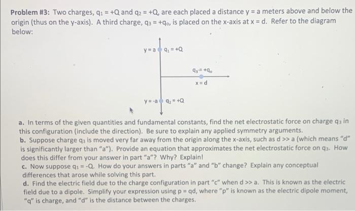 Solved Problem \#3: Two charges, q1=+Q and q2=+Q are each | Chegg.com