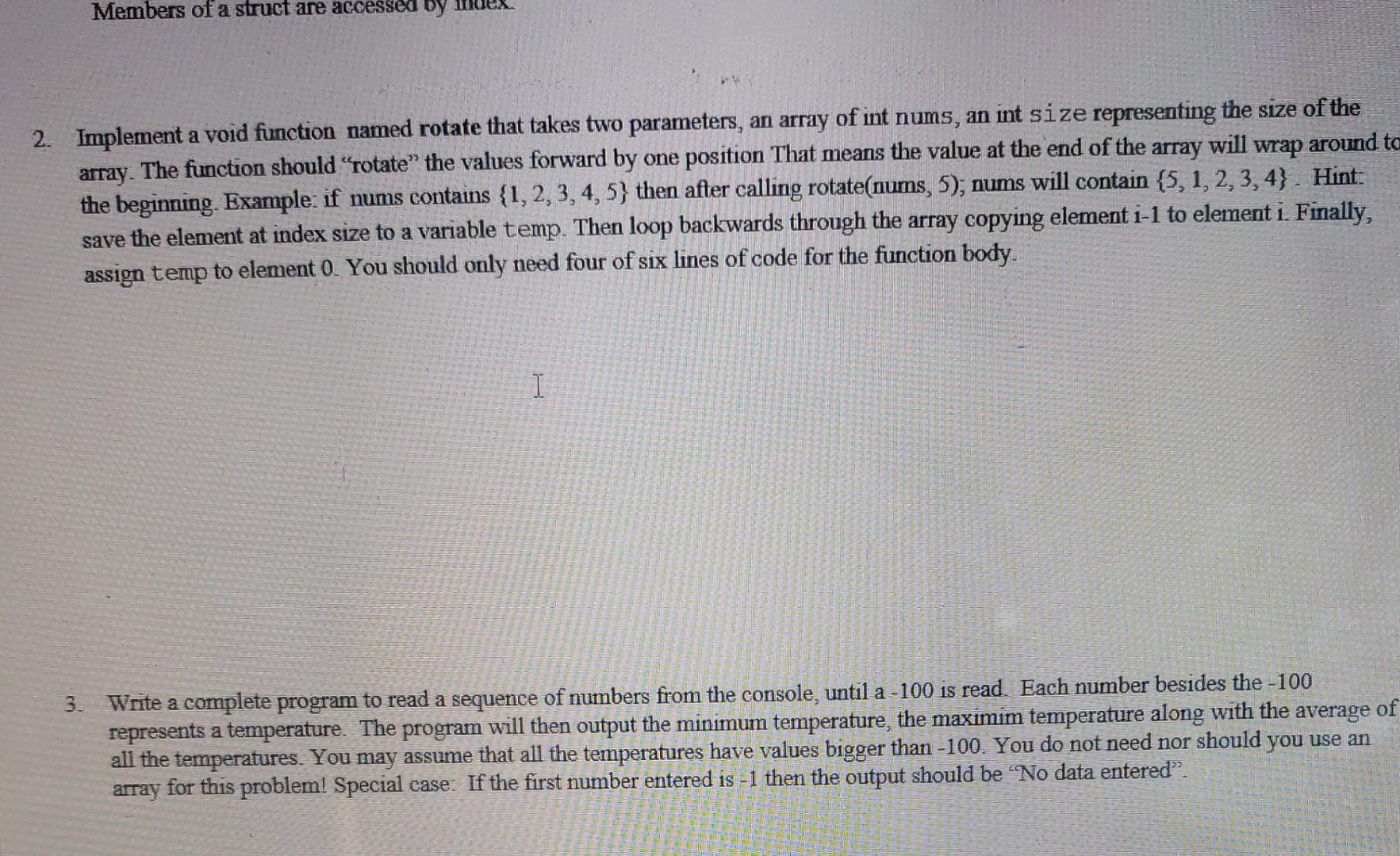 Solved 2. Implement a void function named rotate that takes | Chegg.com