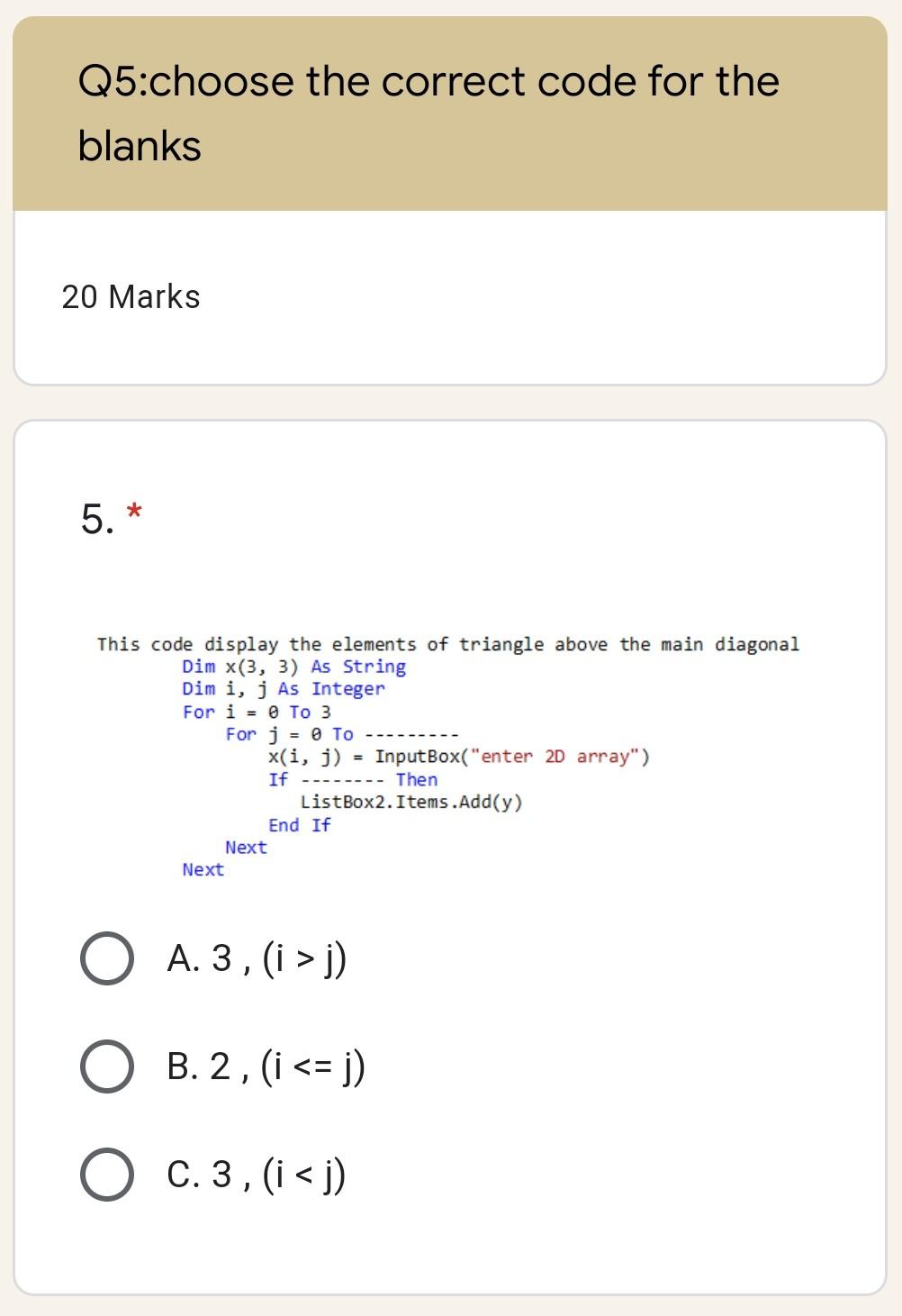 Solved Q5:choose the correct code for the blanks 20 Marks 5. | Chegg.com