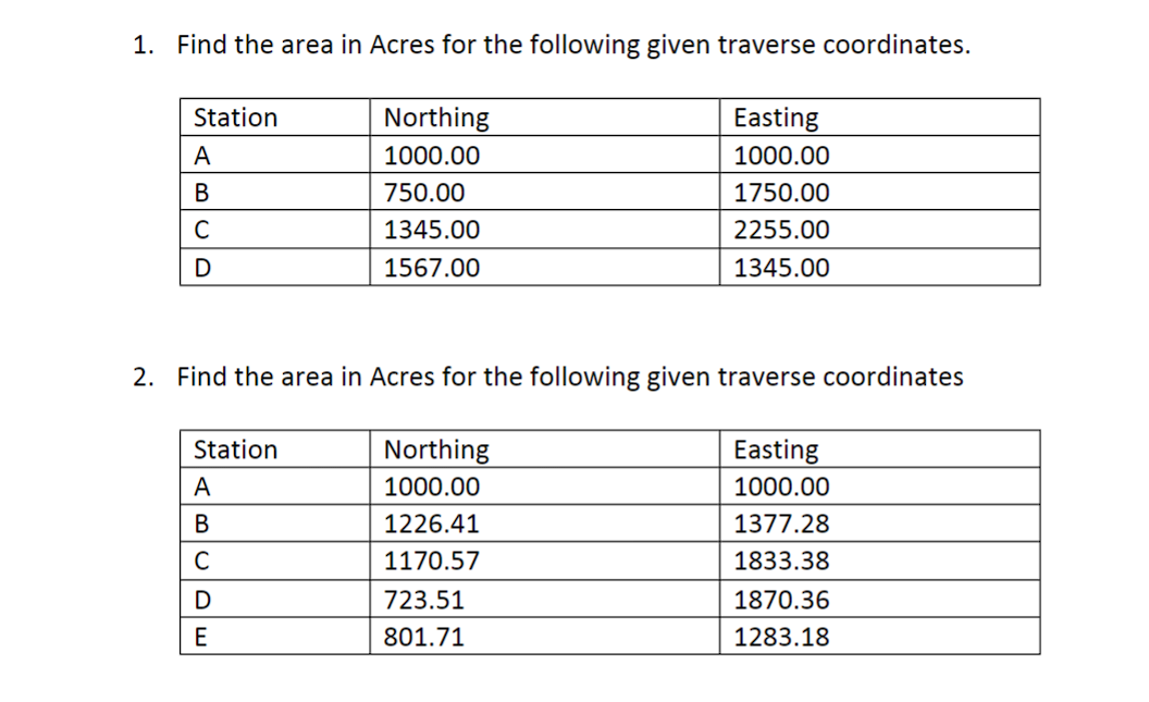 Solved Find the area in Acres for the following given | Chegg.com