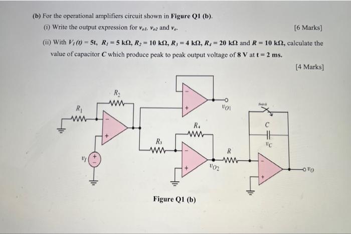 Solved b) For the operational amplifiers circuit shown in | Chegg.com