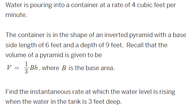 Solved Water is pouring into a container at a rate of 4 | Chegg.com