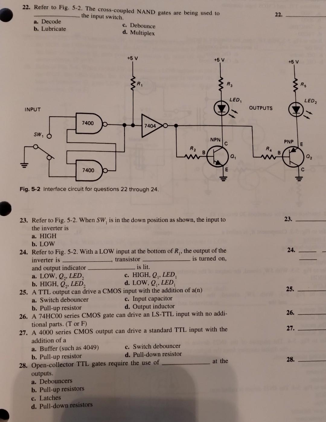 Solved 22. Refer to Fig. 5-2. The cross-coupled NAND gates | Chegg.com