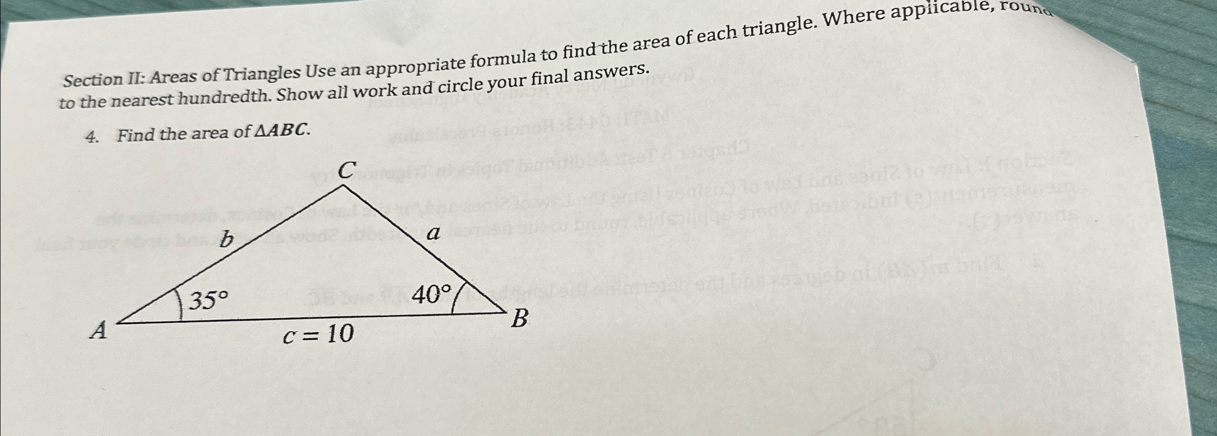 Solved Section II: Areas of Triangles Use an appropriate | Chegg.com