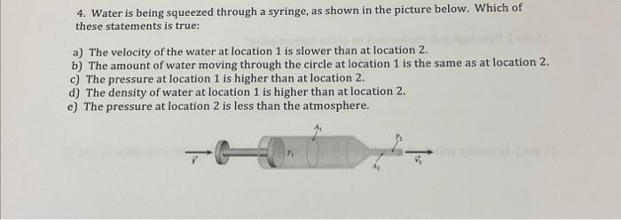 Solved 4. Water is being squeezed through a syringe, as | Chegg.com