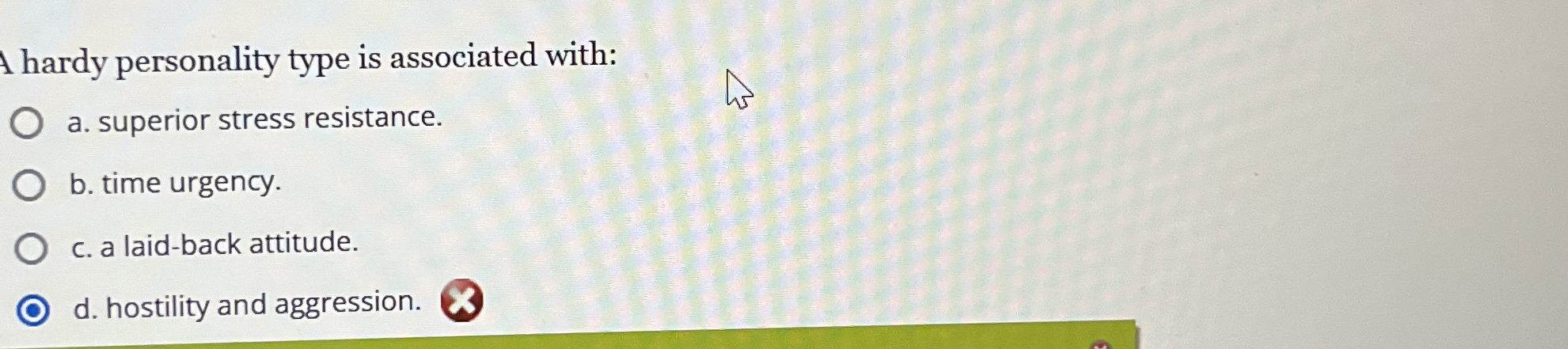 Solved hardy personality type is associated with:a. | Chegg.com