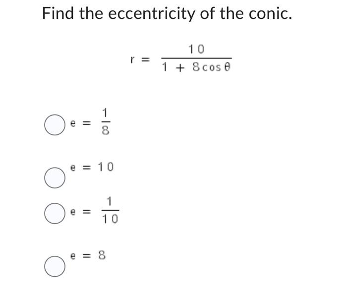 Solved Find the eccentricity of the conic. | Chegg.com