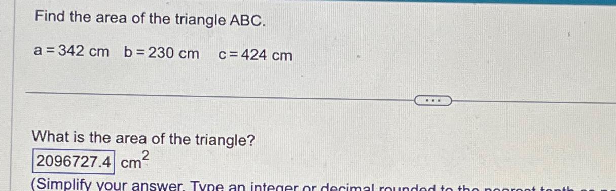 Find the area of the triangle | Chegg.com