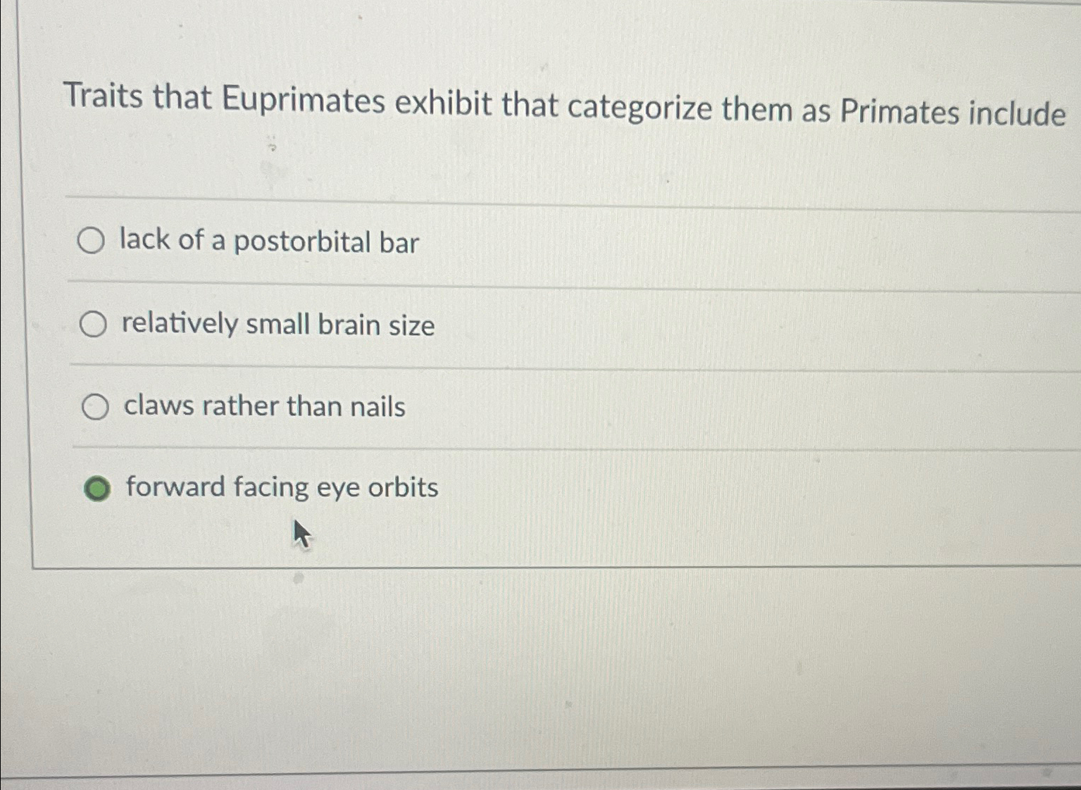 Solved Traits that Euprimates exhibit that categorize them | Chegg.com