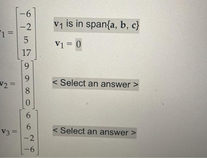 Solved Consider the following vectors: -3 -2 ъа 2 -5 3 -1 -3 | Chegg.com