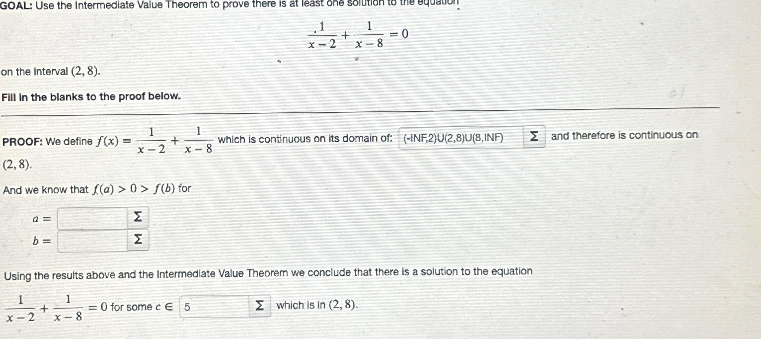 Solved 1x-2+1x-8=0on the interval (2,8).Fill in the blanks | Chegg.com