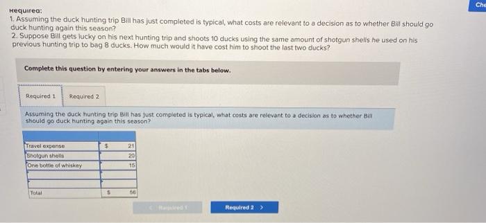 Solved Che Requirea: 1. Assuming the duck hunting trip Bill | Chegg.com
