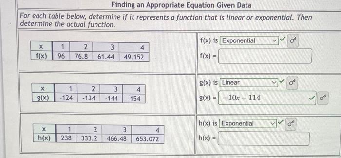 Solved Finding an Appropriate Equation Given Data For each | Chegg.com