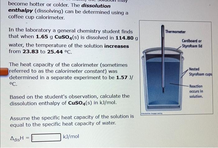 Solved become hotter or colder. The dissolution enthalpy | Chegg.com