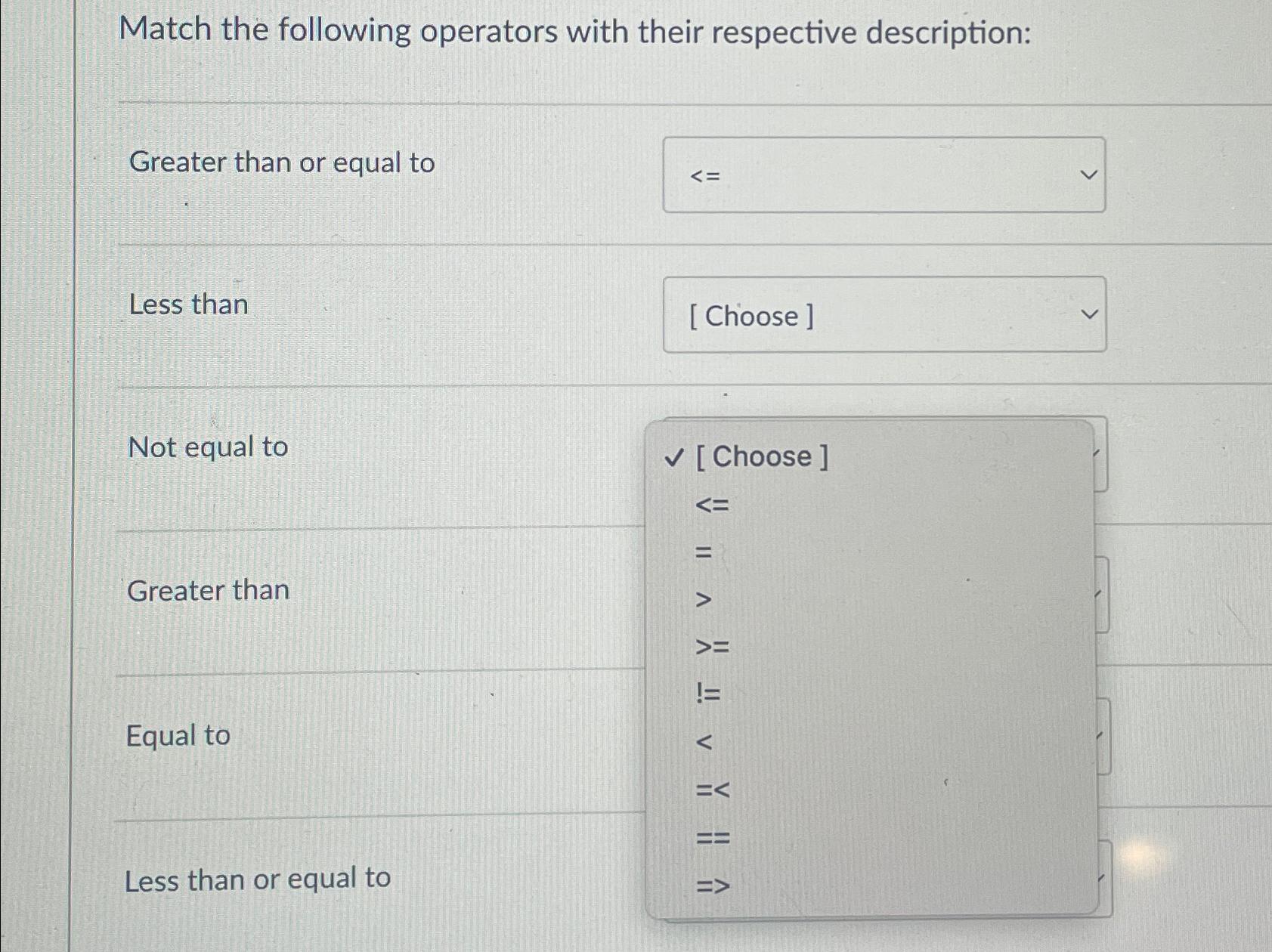Solved Match the following operators with their respective | Chegg.com