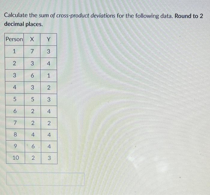 Solved Calculate the sum of cross-product deviations for the | Chegg.com