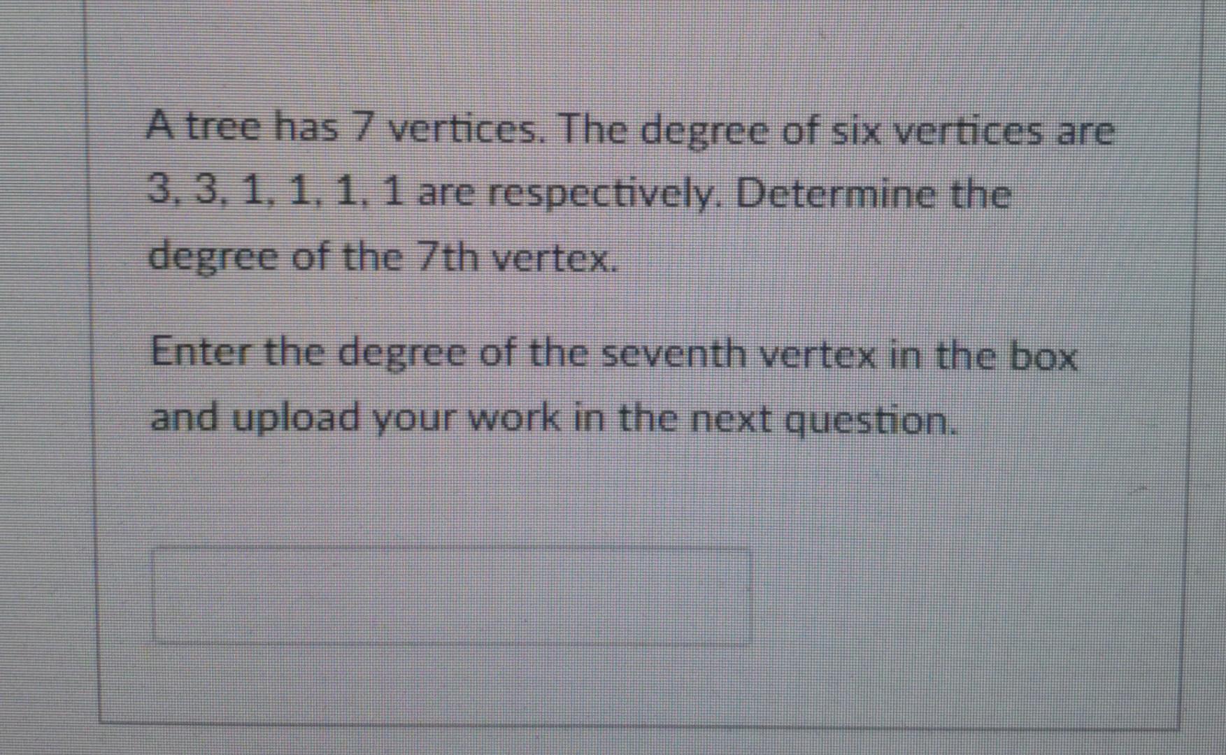 Solved A tree has 7 vertices. The degree of six vertices are | Chegg.com