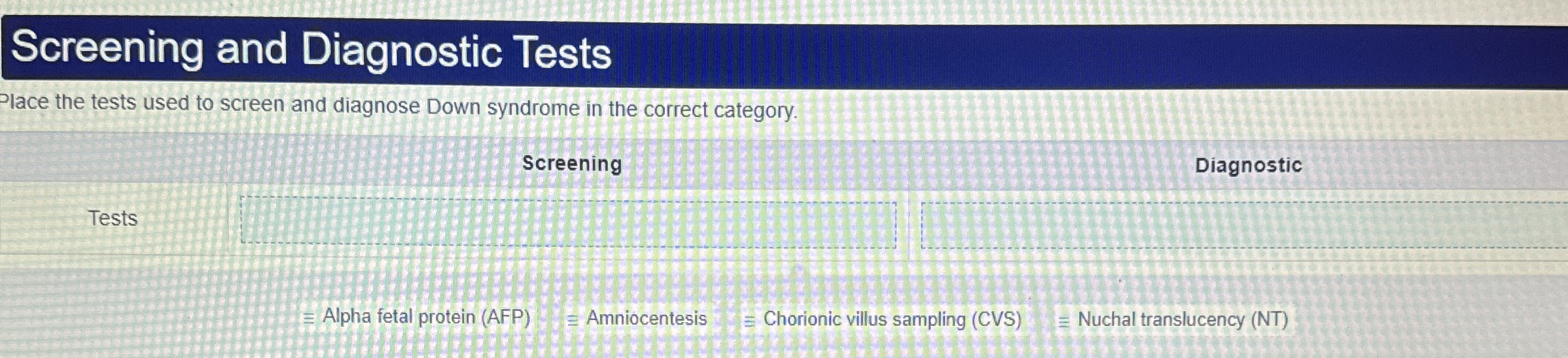 Solved Screening and Diagnostic Testslace the tests used to | Chegg.com