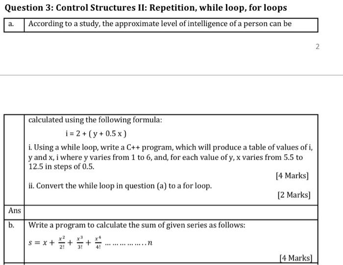 Solved Question 3: Control Structures II: Repetition, while | Chegg.com