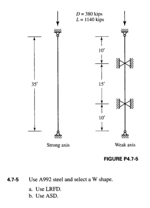 Solved D= 380 kips L = 1140 kips 10 15 Strong axis Weak axis | Chegg.com