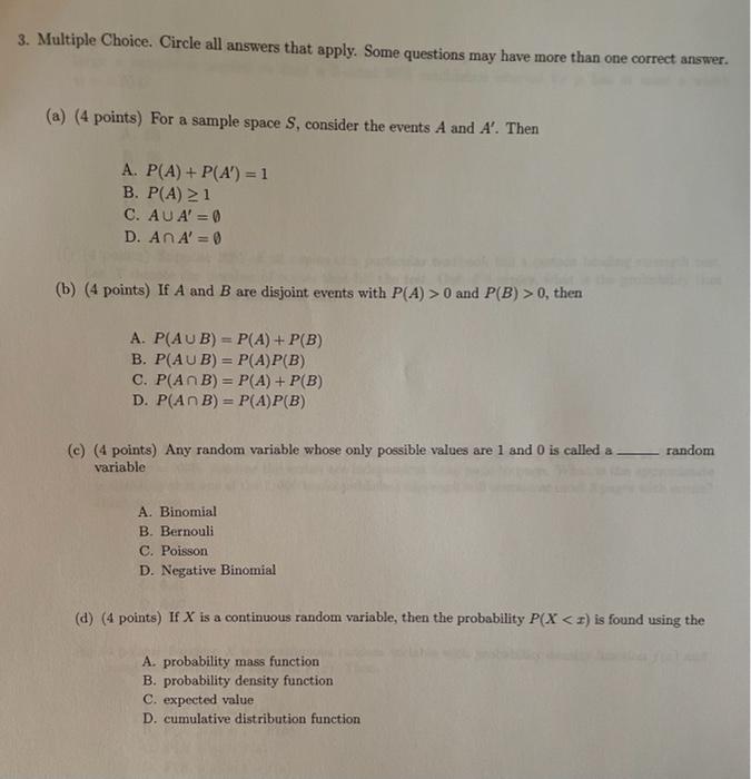 Solved 3. Multiple Choice. Circle all answers that apply. | Chegg.com