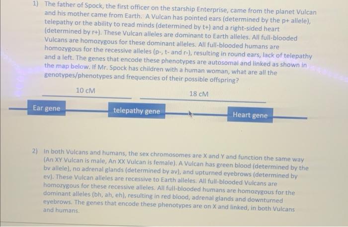 2) In both Vulcans and humans, the sex chromosomes | Chegg.com