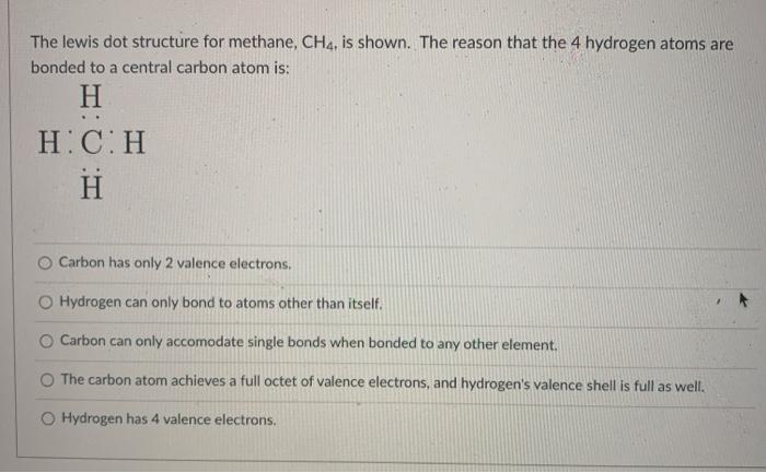 Solved The lewis dot structure for methane, CH4, is shown. | Chegg.com