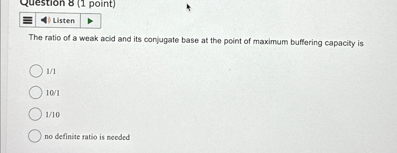 Solved ListenThe ratio of a weak acid and its conjugate base | Chegg.com