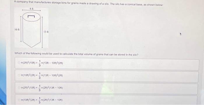 Solved A company that manufactures storage bins for grains | Chegg.com