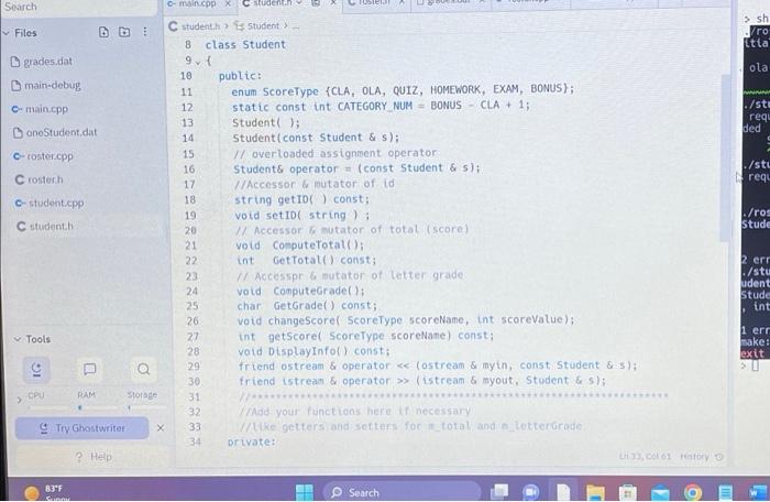 Solved I need it in C++, we already have file student.h and | Chegg.com