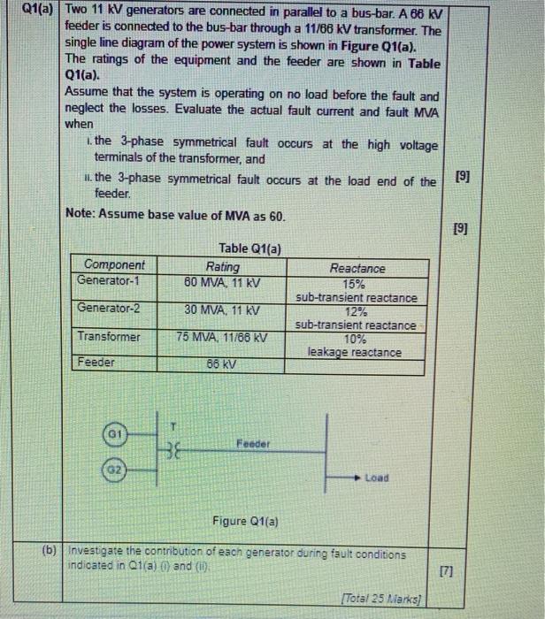 Solved Q1(a) Two 11 kV generators are connected in parallel | Chegg.com