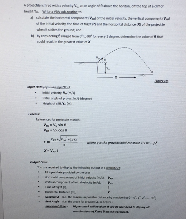 Solved A projectile is fired with a velocity Vo, at an angle | Chegg.com