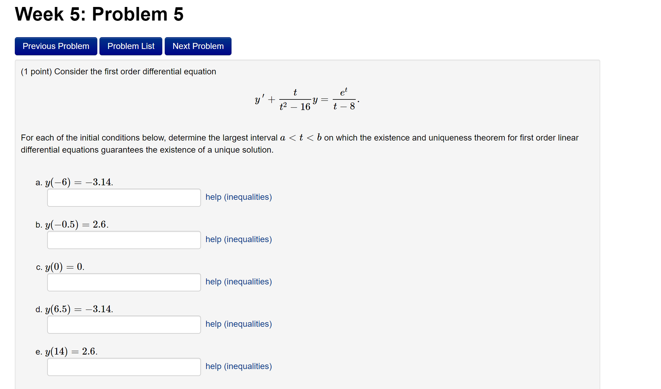 Solved (1 ﻿point) ﻿Consider the first order differential | Chegg.com