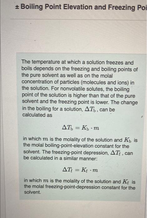 Solved ± Boiling Point Elevation and Freezing Poi The | Chegg.com
