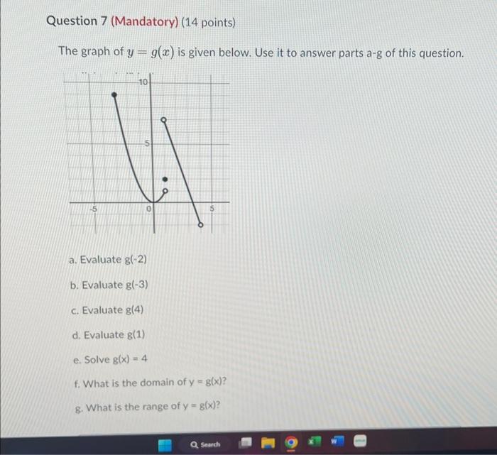 Solved The graph of y=g(x) is given below. Use it to answer | Chegg.com