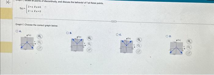 Solved f(x)={2+x2−xif≤0ifx>0 Grapht: Choose the correct | Chegg.com