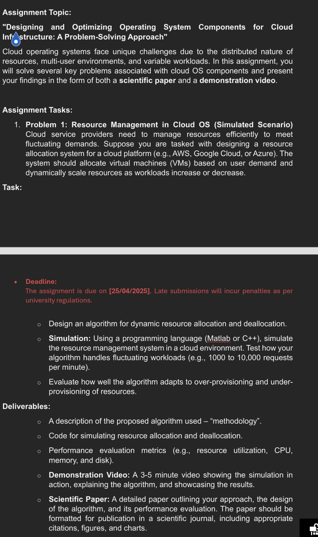 Solved Assignment Topic:"Designing and Optimizing Operating | Chegg.com