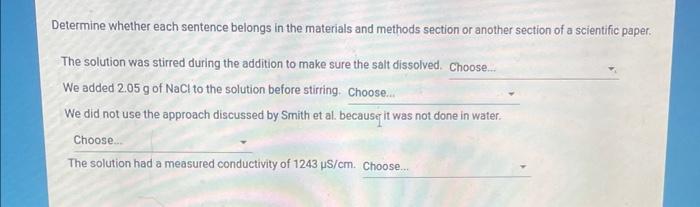 Solved Determine whether each sentence belongs in the | Chegg.com